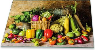 Decorwelt | Herdabdeckplatte 80x52 cm 1-Teilig Gemüse Bunt Ceranfeldabdeckung Universal Spritzschutz Glas Deko Elektroherd Induktion für Kochplatten Herdschutz 