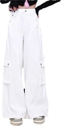 Generic Jean cargo blanc pour femme - Taille haute - Jambe large - Pantalon ample, blanc, XXXXL