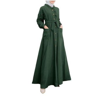 Generic Robe d&eacute;t&eacute; pour femme musulmane Abaya &agrave; manches longues avec boutonni&egrave;re - Robe d&eacute;contract&eacute;e Duba&iuml;, vert, 4XL