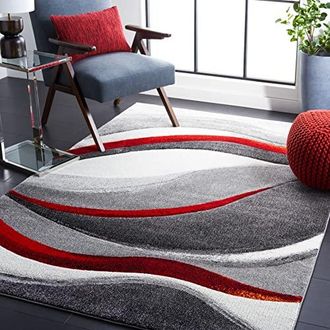 Safavieh Tapis Contemporain pour Salon, Salle à Manger, Chambre à Coucher - Hollywood Collection, Tapis à Poil Court, Gris et Rouge, 122 x 183 cm