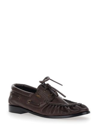 Saint Laurent Mens Boat Shoes Le Loafer Bateau Brown Loafers