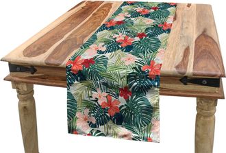 Abakuhaus Blatt Tischläufer, Natur Crepe Ginger Blume, Esszimmer Küche Rechteckiger Dekorativer Tischläufer, 40 x 180 cm, Dunkelgrün Grün