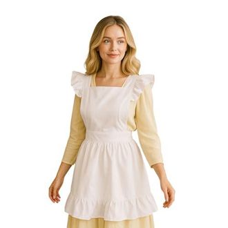 Aspire Home Accents Tablier de Cuisine pour Femme rétro en Coton à Froufrous Tablier Vintage Costume Halloween Party Cadeau, Noël Cosplay Maid Tablier à Volants Blanc