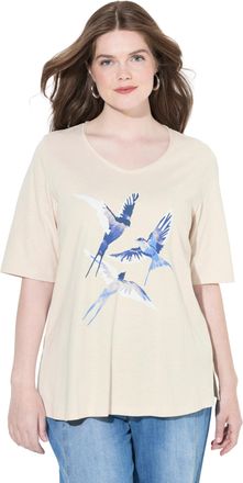 Ulla Popken Damen gro&szlig;e Gr&ouml;&szlig;en &Uuml;bergr&ouml;&szlig;en Plus Size T-Shirt, Schwalben, Classic, V-Ausschnitt, Halbarm helles Champagner 54+ 835096150-54+