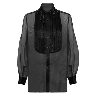 Philipp Plein Plastron Strass Shirt - - Blouses & Shirts - Damen - Schwarzk - XS