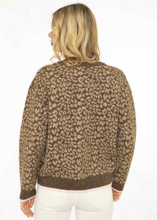 Zwillingsherz Strickjacke Leo & Patch Rei&szlig;verschluss, Eingriffstaschen, Logopatch, farbige Kanten, Leomuster