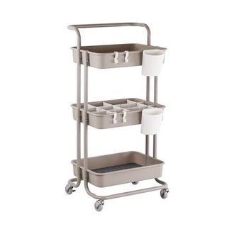 Relaxdays Rollwagen, 3 Etagen, Servierwagen, K&uuml;chenwagen f&uuml;r Bad & B&uuml;ro, Rollregal, HBT: 86x43x36 cm, Bastelwagen, beige