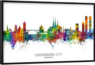 artboxONE Poster mit schwarzem Rahmen 60x40 cm St&auml;dte Luxembourg City Skyline txt - Bild Luxembourg City