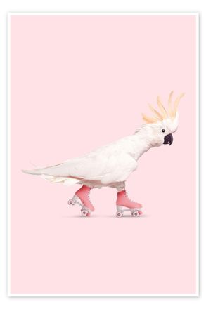 Posterlounge Rollerskating Kakadu Poster von Jonas Loose 40 x 60 cm Pastell Wandbilder Wanddeko