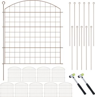 Relaxdays Teichzaun, 10 Zaunelemente, HxB: je 78x75 cm, Garten, Begrenzungszaun Oberbogen, zum Stecken, Metall, braun
