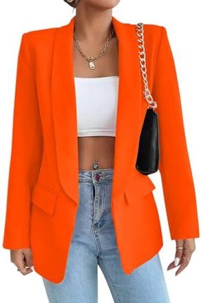 TOMWELL Blazer Femme Manches Longues Casual Revers OL Business Veste de Costume Devant Ouvert Manteau Cardigan Blazer Jacket avec Poches A Orange XXL