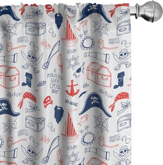 Abakuhaus Pirates Vorhänge, Gardinen, Hand Drawn Sailor Theme, Fensterbehandlungen für Wohnzimmer Schlafzimmer Dekor, 2 Stück 75 cm b x 245 cm h, Scarlet Marine