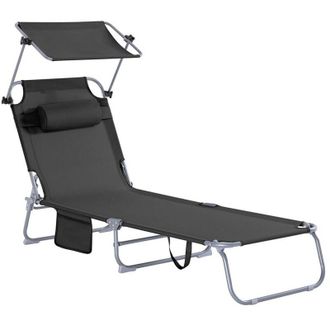 SoBuy Chaise Longue Bain de Soleil Transat de Relaxation Pliant Chaise de Camping Inclinable, Pliable et R&eacute;glable avec Pare Soleil,SoBuy OGS48-MI