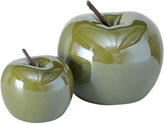 Boltze Boltze Deko Apfel Perly (2er Set, zur Dekoration / Geschenkidee, Deko f&uuml;r K&uuml;che / Wohnzimmer / Esszimemr, Tischdeko H&ouml;he 7-9 cm) 2013536, Gr&uuml;n
