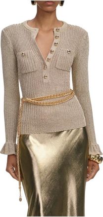 Self Portrait Femme, Pulls, Jaune, Taille: 38 FR Haut c&ocirc;tel&eacute; en lurex