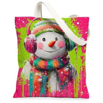 Generic Sacs fourre-tout en toile motif bonhomme de neige dhiver, sacs de courses r&eacute;utilisables, l&eacute;gers et lavables pour salle de sport, voyage, pique-nique, 