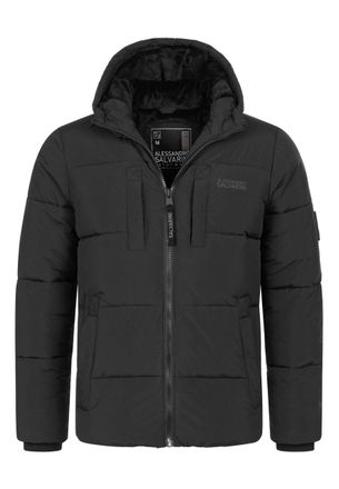 Alessandro Salvarini Herren Winterjacke (S-3XL) - 6 Taschen, gefütterte Kapuze, innen mit Teddyfell, Steppjacke, Warme Jacke Männer - AS-422 (XXL, Schwarz)