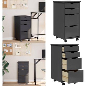 vidaXL Rollschrank mit Schubladen MOSS Grau Massivholz Kiefer - Schreibtischorganizer - B&uuml;robedarf - Regalsystem - Ablagefach - Mobiliar - Home & Living