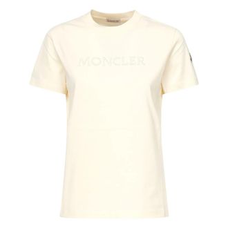 Moncler T-Shirt aus Baumwolle mit Ton-in-Ton-Logo-Stickerei - - Tops - Damen - Wei&szlig; - XS
