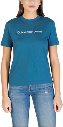 Calvin Klein Jeans Femme, Tops, Vert, Taille: 40 FR T-shirt en coton &agrave; manches courtes et col rond