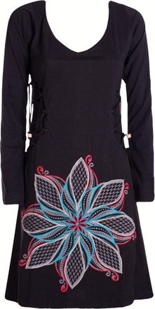 vishes Damen Langarmshirt-Kleid mit seitlichen Schn&uuml;ren in Schwarz I Gr&ouml;&szlig;e 4XL (48) I Handgefertigt aus 100% Baumwolle I Ideal f&uuml;r den Herbst I Nachhaltige A