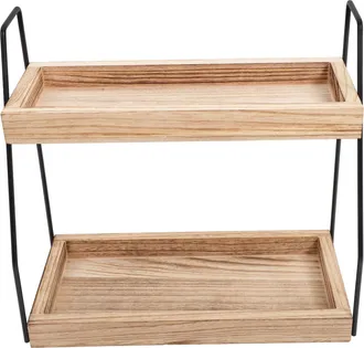 Soimiss Holzregal Küchenorganizer Küchenarbeitsplatte Stauraum Regal Doppellagiger Aufbewahrungsständer aus Leicht Gebranntem Holz Multifunktionales Küchen un