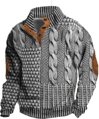 Generic 2026 2024 Automne/Hiver Hommes Mode Casual 3D Impression Numérique Imitation Tricot Pull en Tissu Demi Zip Col Rond Sweat à Capuche, rose clair, 3XL