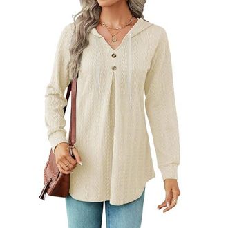 Generic Sweat &agrave; capuche pour femme - Manches longues - Tunique &agrave; capuche - Haut boutonn&eacute; - Pull &agrave; capuche, abricot, XXL