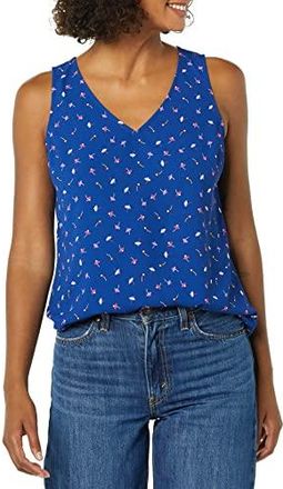 Amazon Essentials Débardeur Coupe Classique sans Manches avec Encolure en V (Grandes Tailles Disponibles) Femme, Bleu Vif Jaune Floral, XS