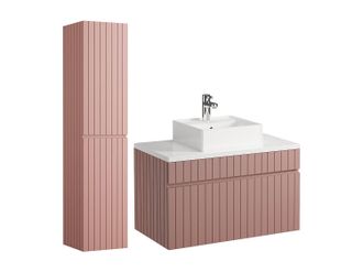 Vente-Unique Waschbeckenunterschrank hängend mit Ablagen & Aufsatzwaschbecken - Streifenoptik - Rosa - 80 cm - SATARA