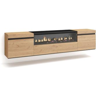 Skraut Home Skraut Home - TV-Schrank, Lowboard, f&uuml;r Wohnzimmer und Esszimmer, 200x45x35cm, F&uuml;r TV-Ger&auml;te bis zu 80, Elektrokamin. Ma&szlig;e, H&auml;ngend, Moderner Stil