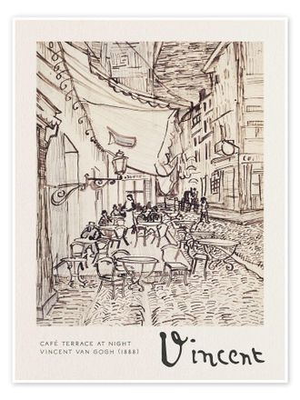 Posterlounge Studie f&uuml;r Caf&eacute;terrasse am Abend, 1888 Poster von Vincent van Gogh 30 x 40 cm Wandbilder Wanddeko