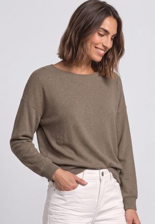 Street One Langarmshirt STREET ONE, Damen, Gr. 36, braun (sanded amber meliert), Jersey, 80% Viskose, 15% Polyester, 5% Elasthan, unifarben, regular fit normal, 