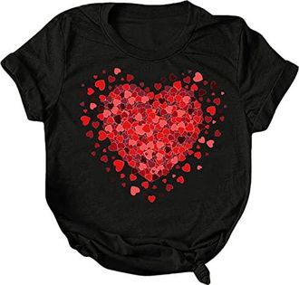 Generic Chemisier tendance pour la Saint-Valentin 2026 pour femmes, chemises d&eacute;contract&eacute;es &agrave; col rond, &agrave; manches courtes, tunique, Noir, XXL