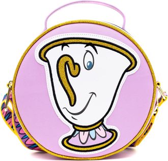 Buckle Down Disney Tasche, Crossbody, rund, Die Schöne und das Biest Chip Posen, Lavendel, veganes Leder, Pink, 8.0 x 8.0