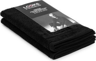 Looks by Wolfgang Joop 2X Gästehandtuch 30x50 cm - 100% Baumwolle Doppelpack Luxus Gästehandtücher mit Aufhänger & Logostick, 2er Set Gästetuch schwarz