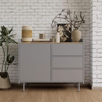 Vicco Commode avec tiroirs Velina, gris/ch&ecirc;ne, 100x82cm avec 3 tiroirs et 1 porte, Vicco