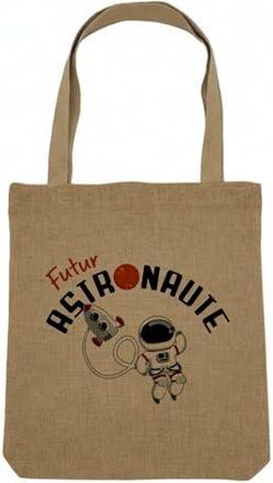 Fabulous Sac Shopping Tote Bag Aspect Lin - Futur Astronaute Lune Ciel M&eacute;tier de R&ecirc;ve - Sac de Courses Toile Epaisse 360g Beige Naturel Cabas Port&eacute; Epaule Soli