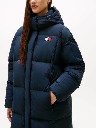 Tommy Jeans Steppmantel TOMMY JEANS TJW ALASKA GRID DWN MXI COAT EXT, Damen, Gr. XS (34), blau (schwarz night navy), Web, Obermaterial: 100% Polyester, unifarben,