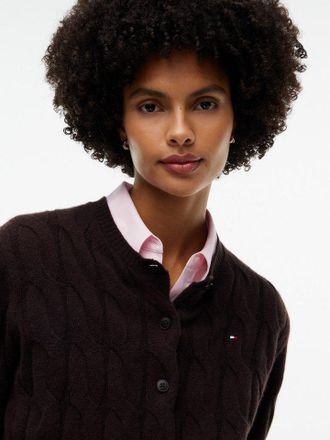 Tommy Hilfiger Strickjacke SOFT WOOL CARDI aus reiner Wolle, Zopfstrickmuster