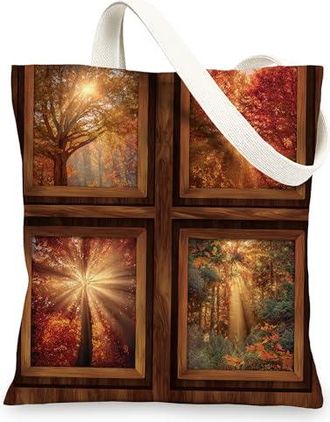 Generic Sacs en toile dautomne rustiques réutilisables avec bandoulière - Légers et lavables - Pour salle de sport, Automne, 13x15 Inch