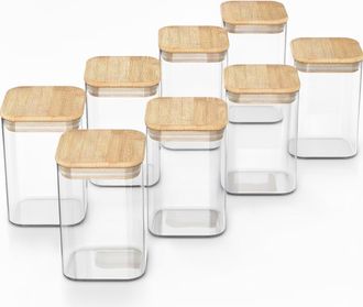 Arendo Vorratsgl&auml;ser mit Deckel - 8er Set - Beh&auml;lter aus Glas - hitzebest&auml;ndig - Vorratsdosen mit Bambusdeckel - luftdicht - f&uuml;r M&uuml;sli Zucker Mehl Kaffee Rei