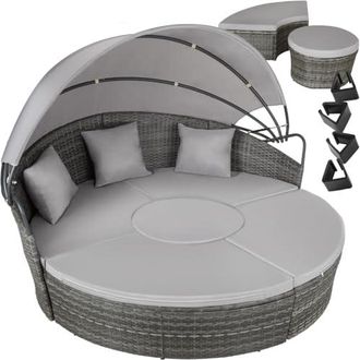 TecTake Bain de soleil Salon de jardin exterieur Modulable en R&eacute;sine tress&eacute;e avec Pare Soleil Pliable, Coussins Inclus, Chaise longue Relax Mobilier de Jardin