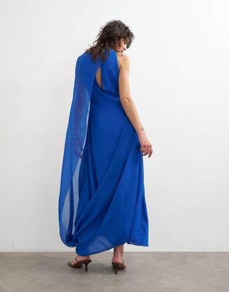 Topshop Robe habill&eacute;e mi-longue en mousseline &agrave; ourlet drap&eacute; - Cobalt-Bleu