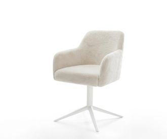DELIFE Drehstuhl Greg-Flex Pl&uuml;sch Creme-Wei&szlig; Fu&szlig;kreuz Wei&szlig; 360&deg; drehbar Wippfunktion Taschenfederkern, Esszimmerst&uuml;hle