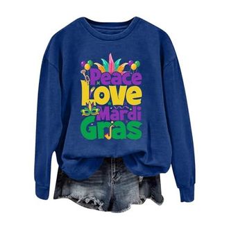 Generic Sweat-shirt pour adolescente et fille avec impression de lettres et col rond, pull douillet pour femme, bleu, XXL