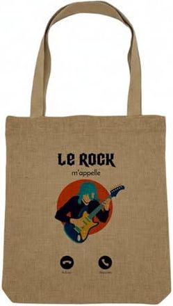 Fabulous Sac Shopping Tote Bag Aspect Lin - Le Rock MAppelle Musique Passion - Sac de Courses Toile Epaisse 360g Beige Naturel Cabas Port&eacute; Epaule Solide Imprim