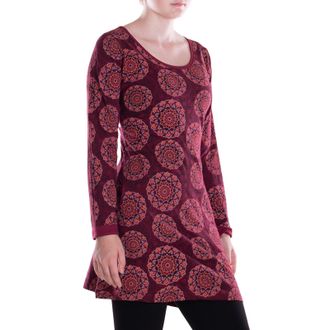 vishes Damen leichtes Langarmshirt-Kleid in Dunkelrot | Gr&ouml;&szlig;e S (34-36) | Handgefertigt aus 100% Baumwolle | Ideal f&uuml;r Fr&uuml;hling, Sommer & Herbst | Nachhaltig