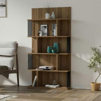 Pier Import Bibliothèque design effet bois noyer niches asymétriques UMEA