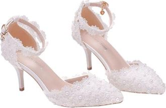 Vosarea Escarpins &agrave; Talons Dentelle pour Mari&eacute;e Chaussures de Mariage &Eacute;l&eacute;gantes &agrave; Bout Talons Stables de Blanc Confortables pour C&eacute;r&eacute;monie et Soir&eacute;e